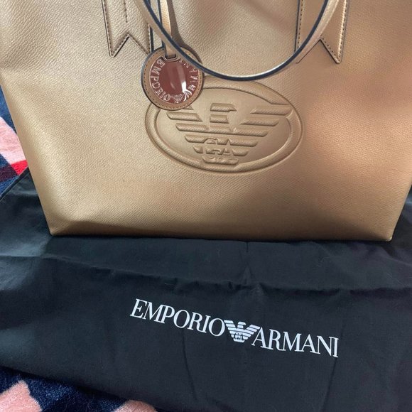 Emporio Armani | Bags | Emporio Armani Gold Large Tote In Excellent ...